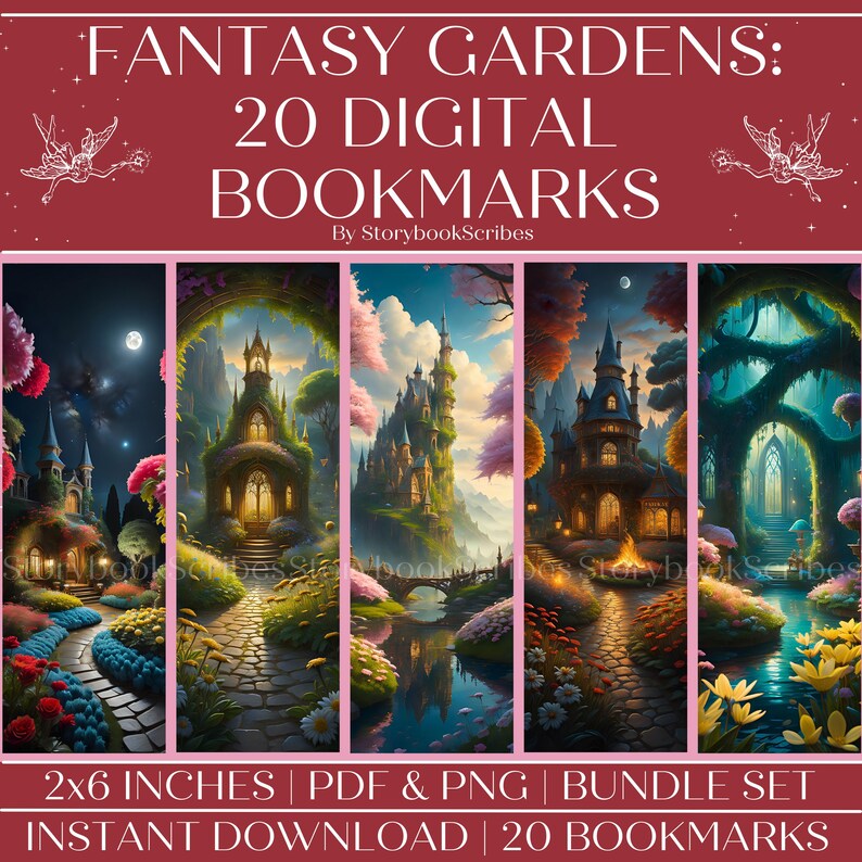20 Flower Fantasy Garden Printable Bookmarks | Instant Download PNG PDF ...