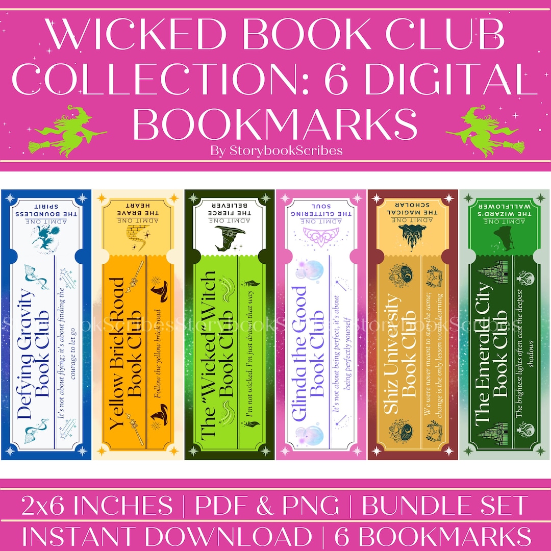 6 WICKED Inspired Book Club Printable Bookmarks | Instant Download PNG ...