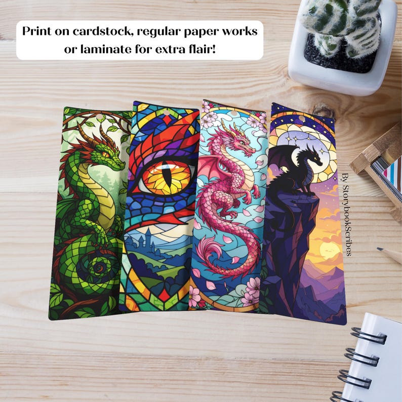 18 Stained Glass Dragon Printable Bookmarks | Instant Download PDF PNG ...