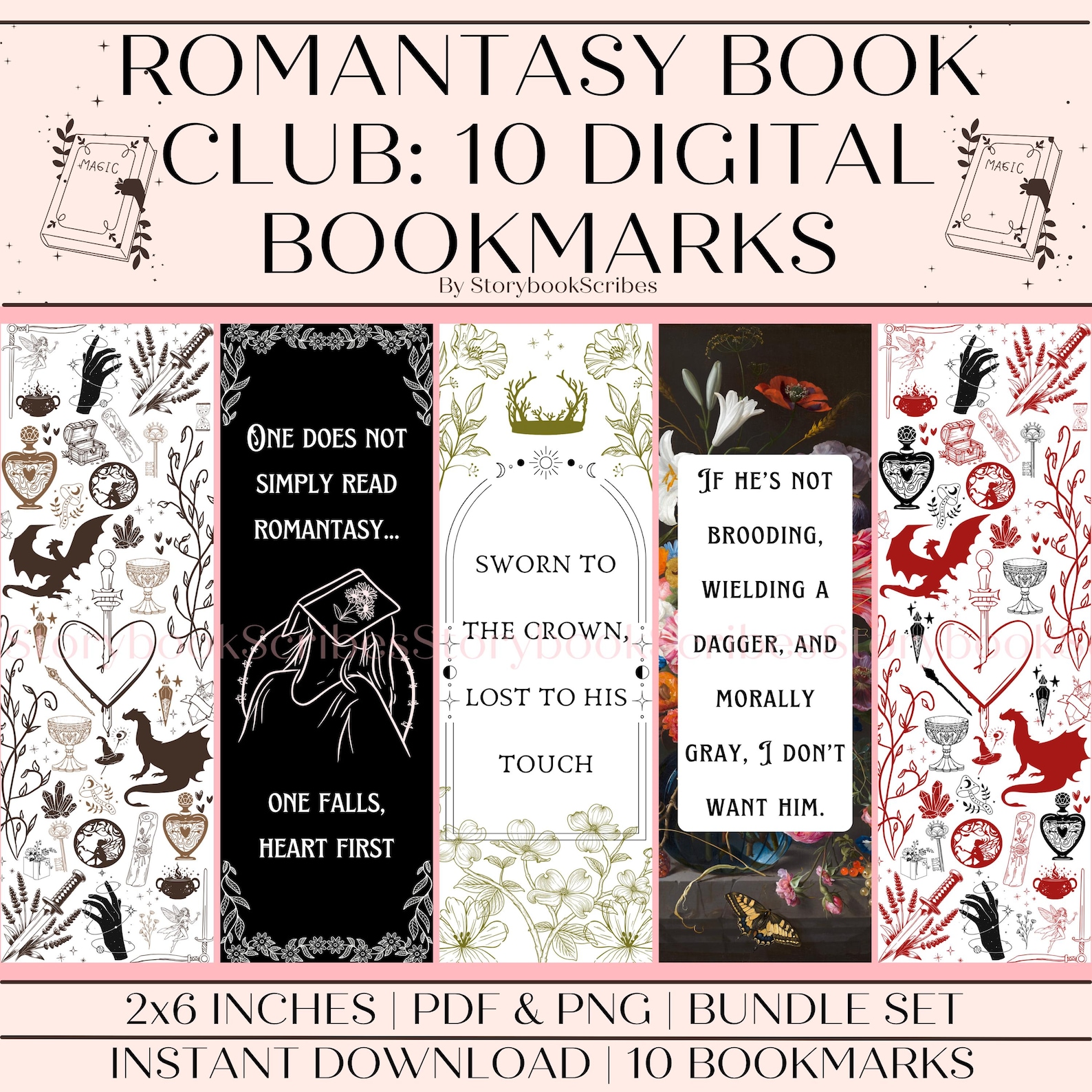10 Romantasy Book Club Printable Bookmarks | Instant Download PDF PNG ...