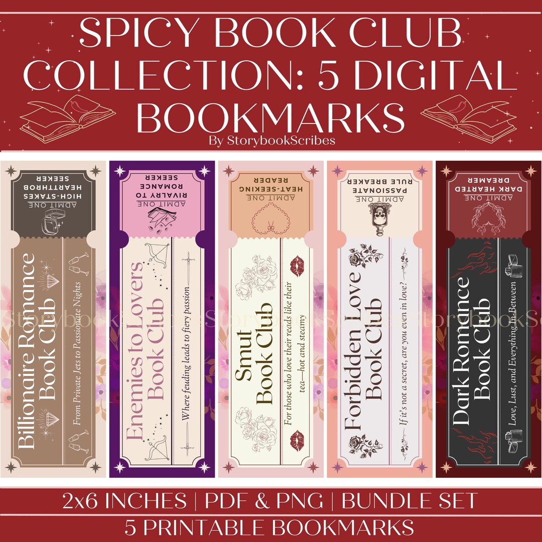 8 Spicy Book Club Printable Bookmarks Instant Download Spicy Gifts for ...