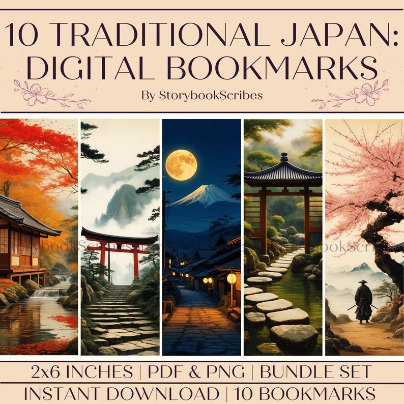 10 Traditional Japan Inspired Printable Bookmarks Instant Download PNG ...