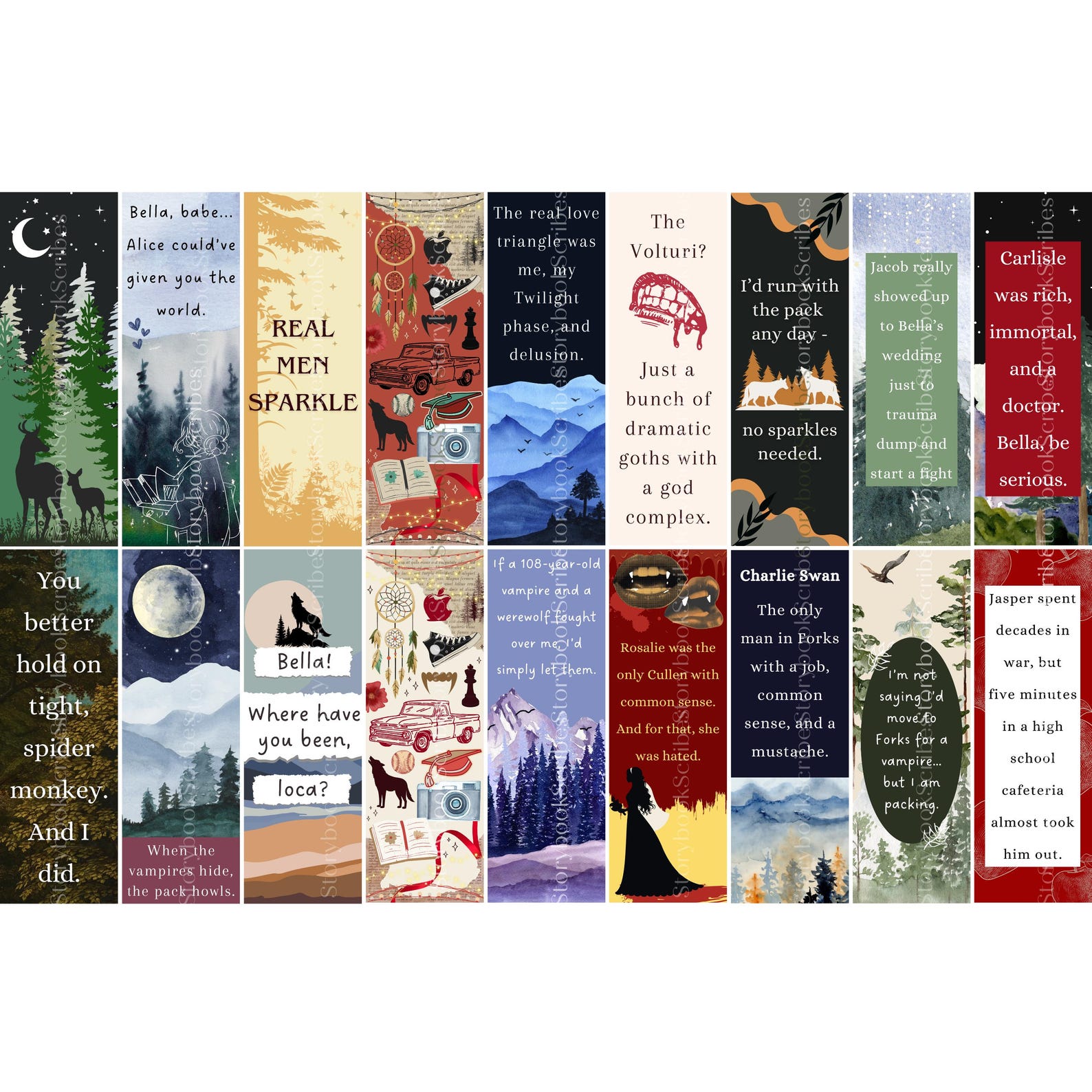 18 Twilight Core Printable Bookmarks | Instant Download PNG PDF | Vampire Romance Book Club Gift ...