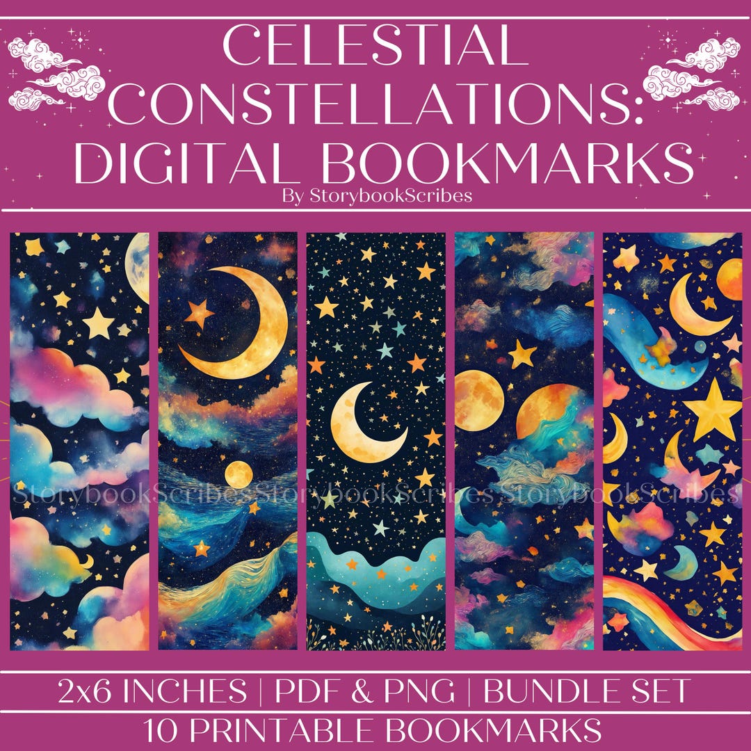 10 Celestial Constellations Digital Bookmarks | Instant Download PNG ...