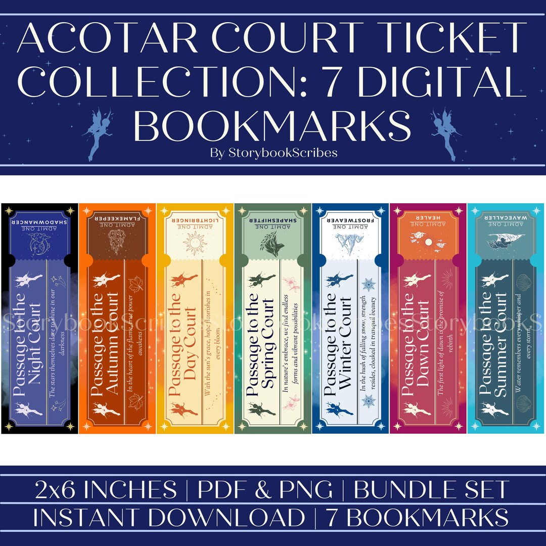 7 ACOTAR Inspired Court Ticket Bookmarks | Instant Download PNG PDF ...