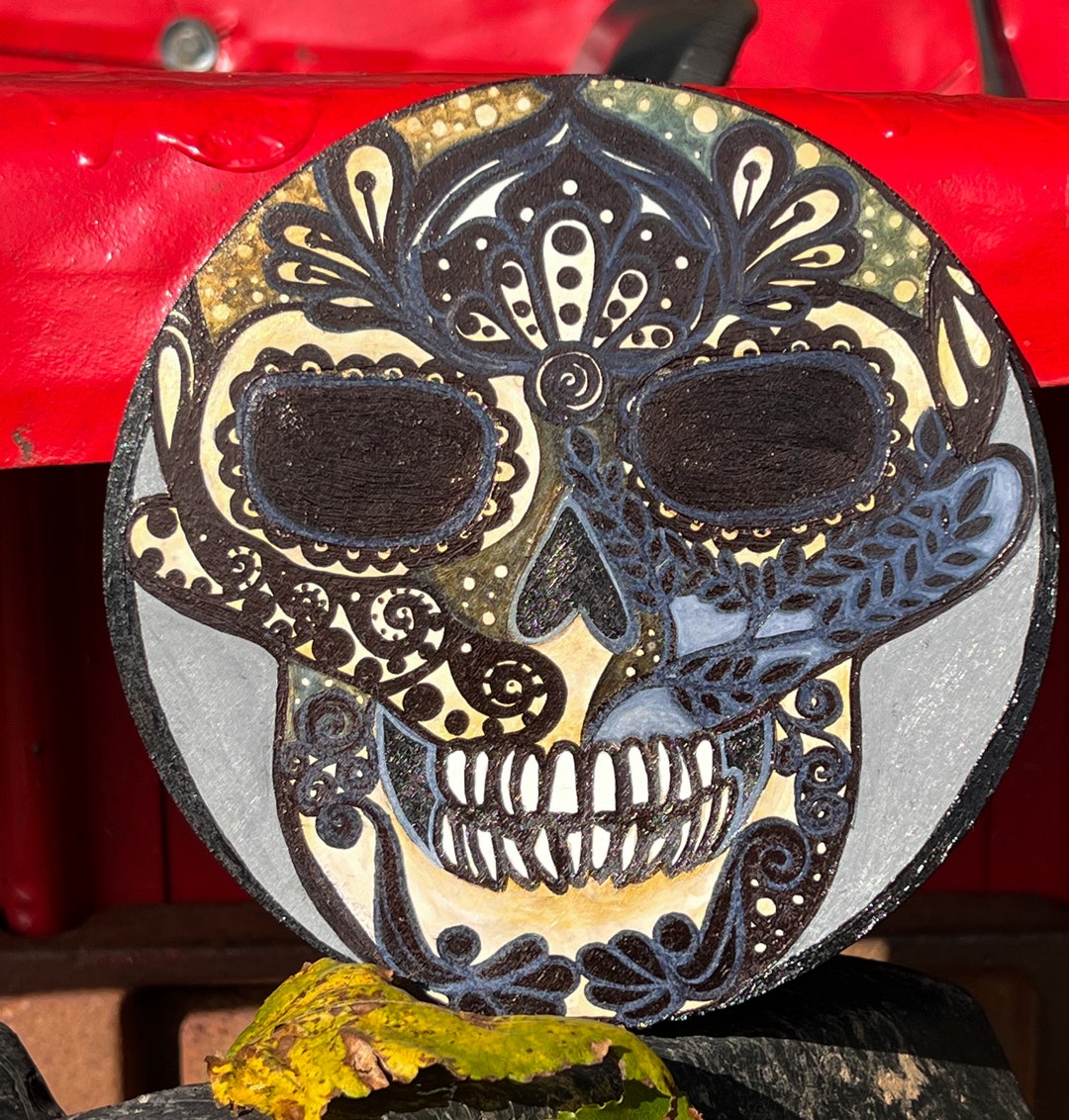 Sugar Skull Mandala Doodle Painting Wood Slice Wooden - Etsy