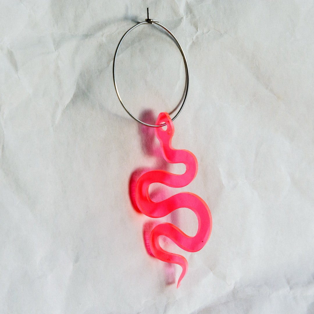 SNAKE HANGING EARRINGS Red New Year's Eve Party Outfit Bright Plexi ...