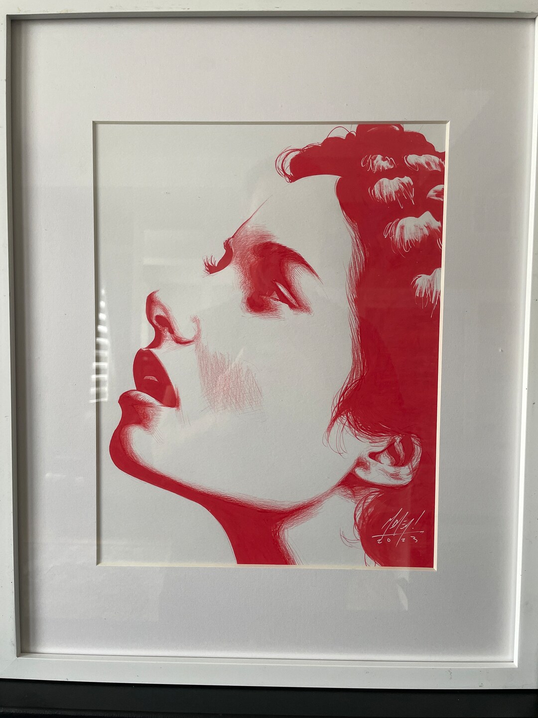 Red Portrait Face of a Young Woman Framed - Etsy