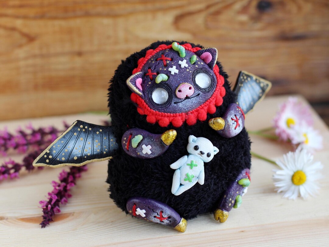 Art Monster Doll, Creepy Black Plush Collectible Toy, Ooak Demon Doll ...