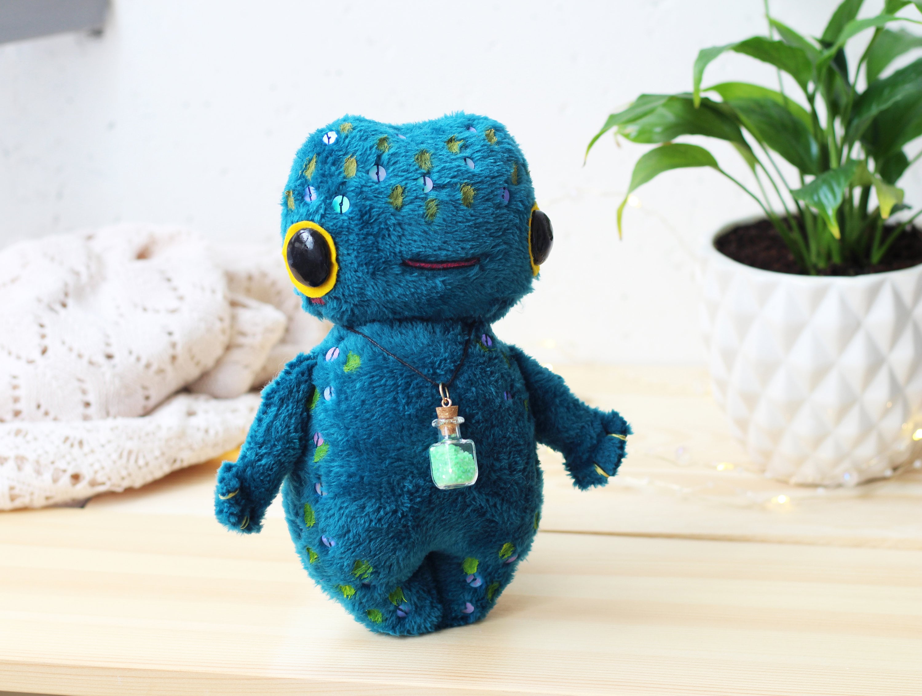 Cute Plush Frog Toy , Collectible Art Doll Toad , Kawaii Fluffy Ooak ...