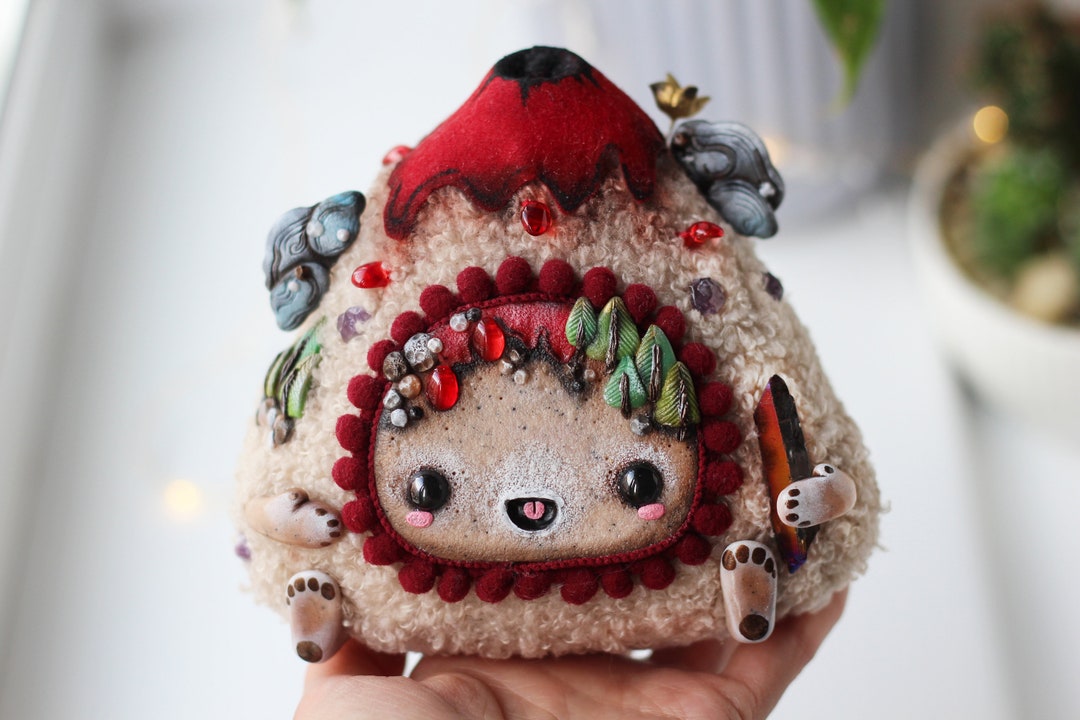 Volcano Art Doll , Cute Plush Mountain Toy, Fantasy Creature Ooak Curly ...