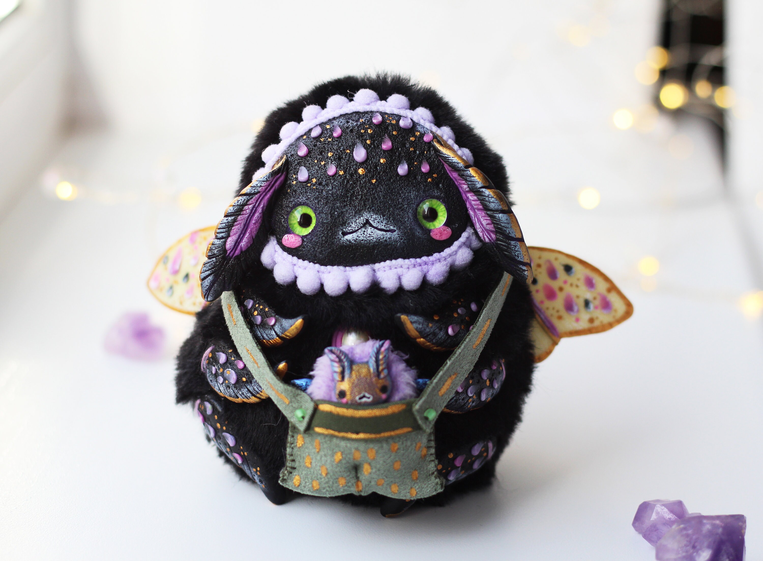 Ooak Moth Doll , Black Cute Plush Moth Toy, Miniature Doll in One Copy ...