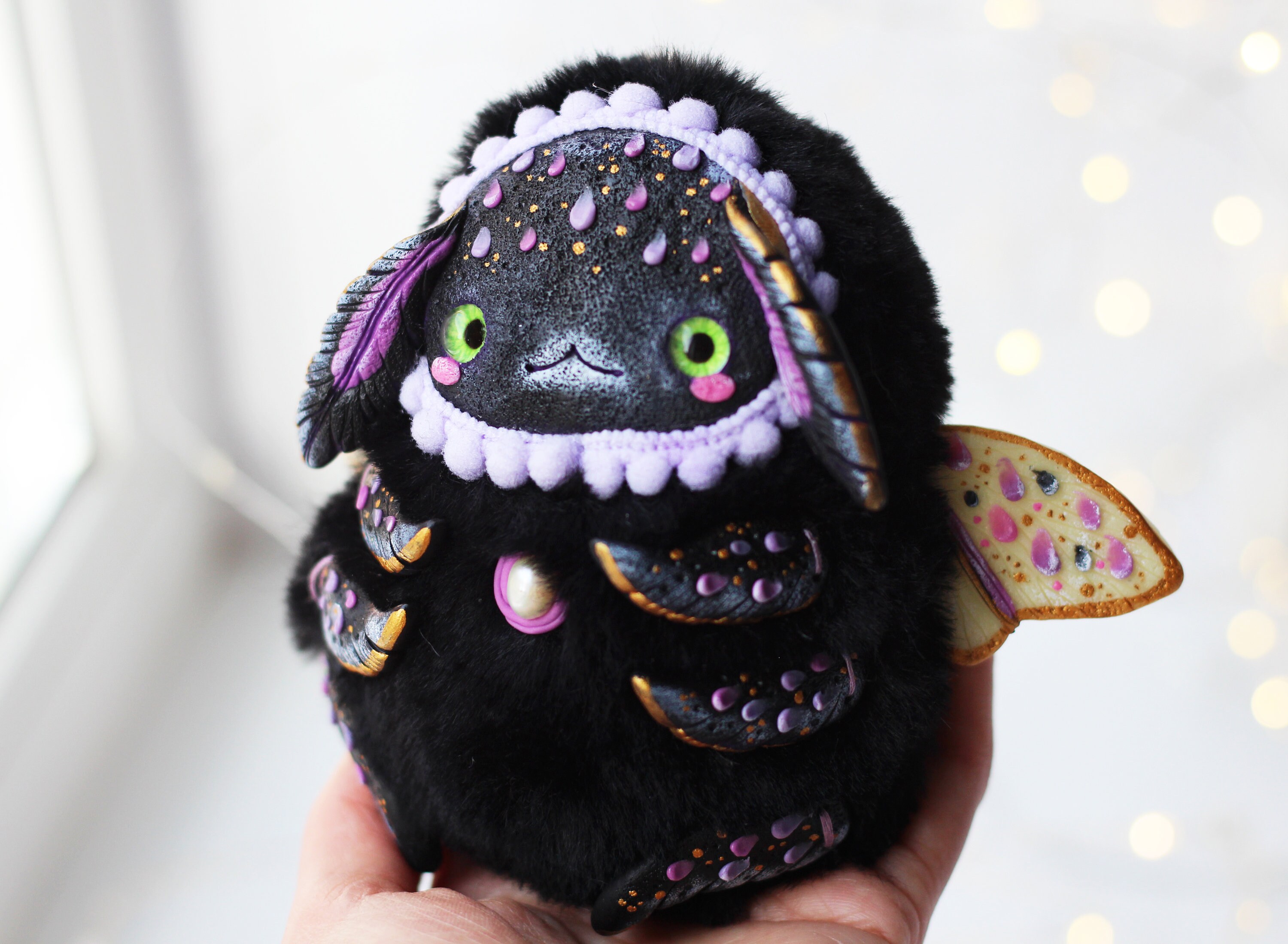 Ooak Moth Doll , Black Cute Plush Moth Toy, Miniature Doll in One Copy ...