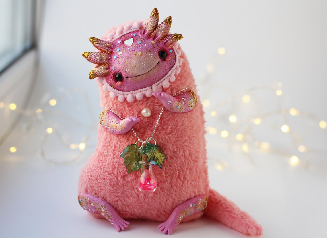 Axalotl Doll Ooak Cute Plush Pink Toy, Lizard Doll , Original Gift - Etsy