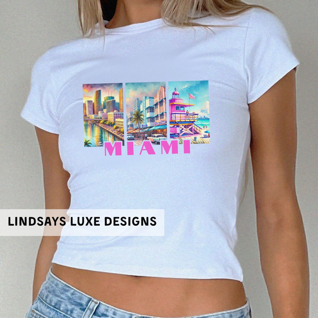 Retro Baby Tee, Womens Baby Tee, Miami Womens Tshirt, Y2K 90s Shirt, Florida Baby Tee, Graphic ...