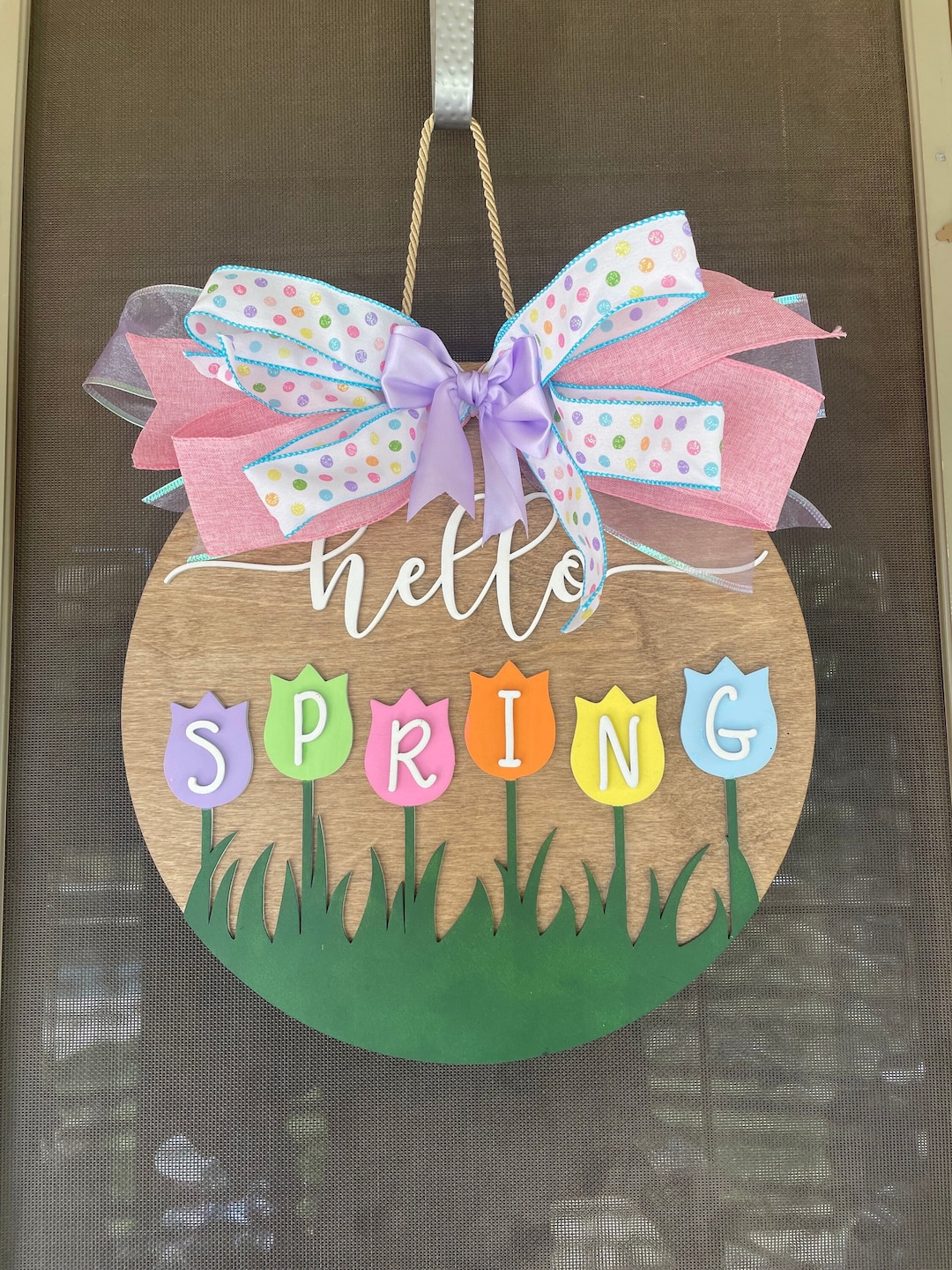 Hello Spring Door Hanger Easter Front Door Decor Front Door Wreath ...