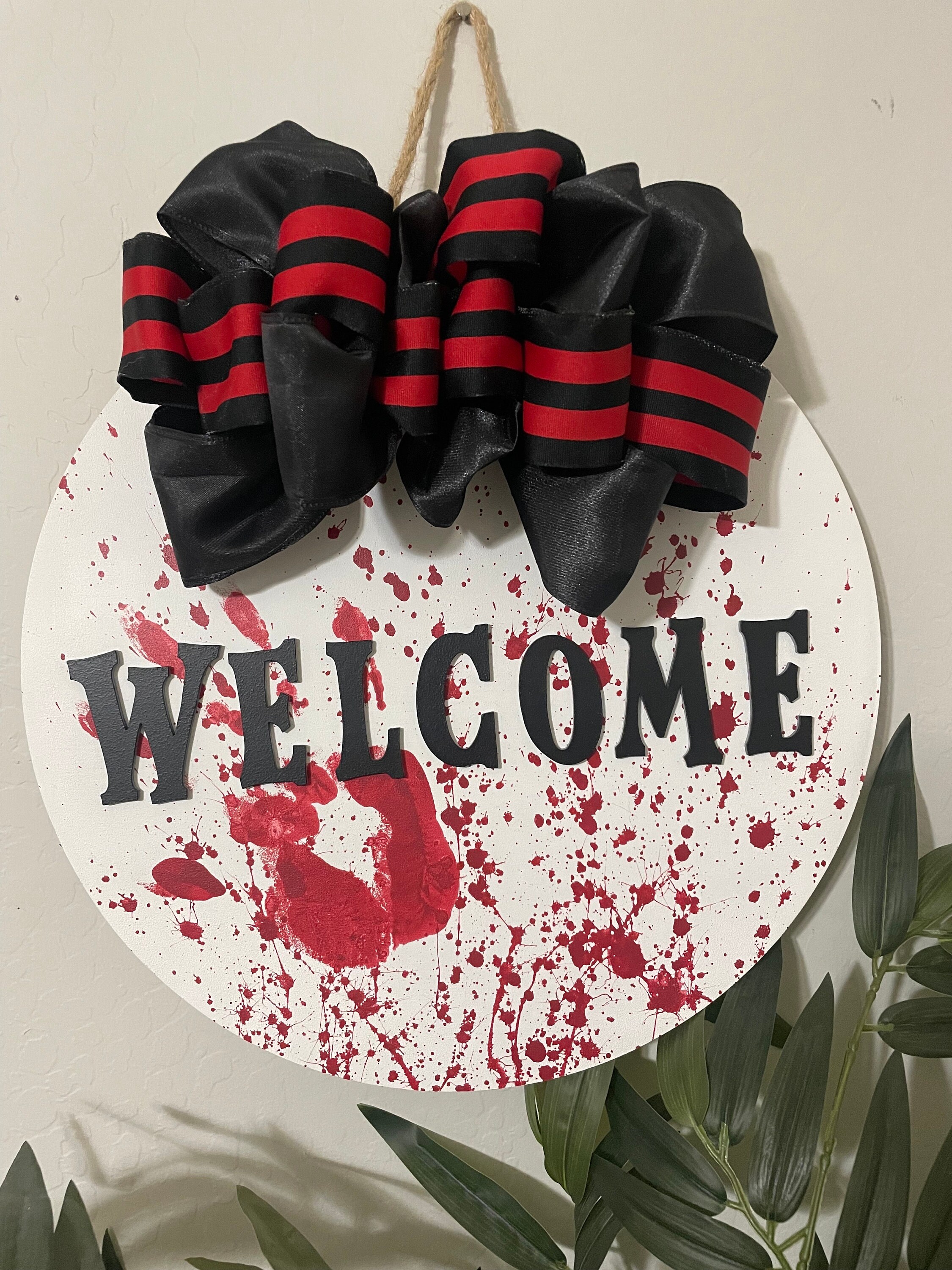 Welcome Bloody Handprint Door Hanger Halloween Front Door Decor ...