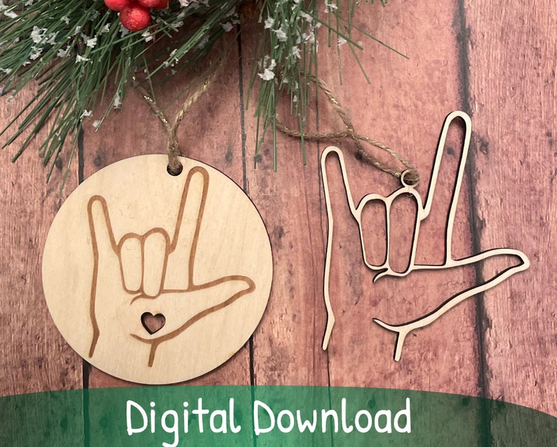 ASL I Love You American Sign Language Christmas Ornament SVG DXF ...