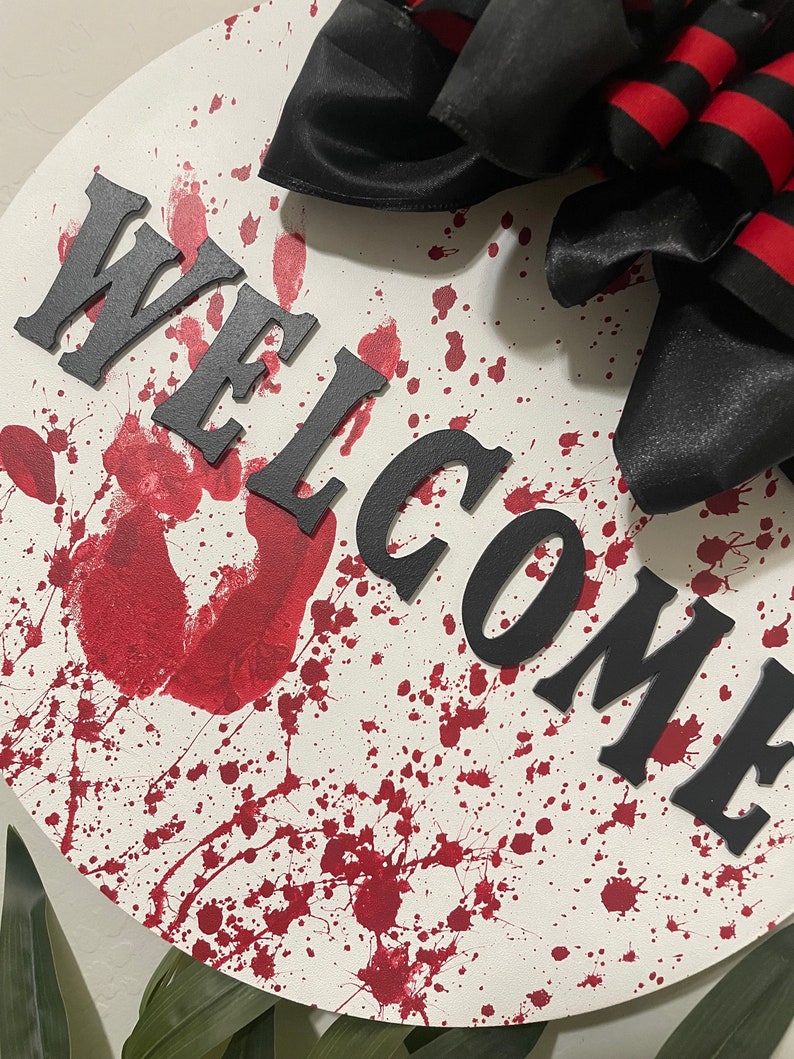 Welcome Bloody Handprint Door Hanger Halloween Front Door Decor ...