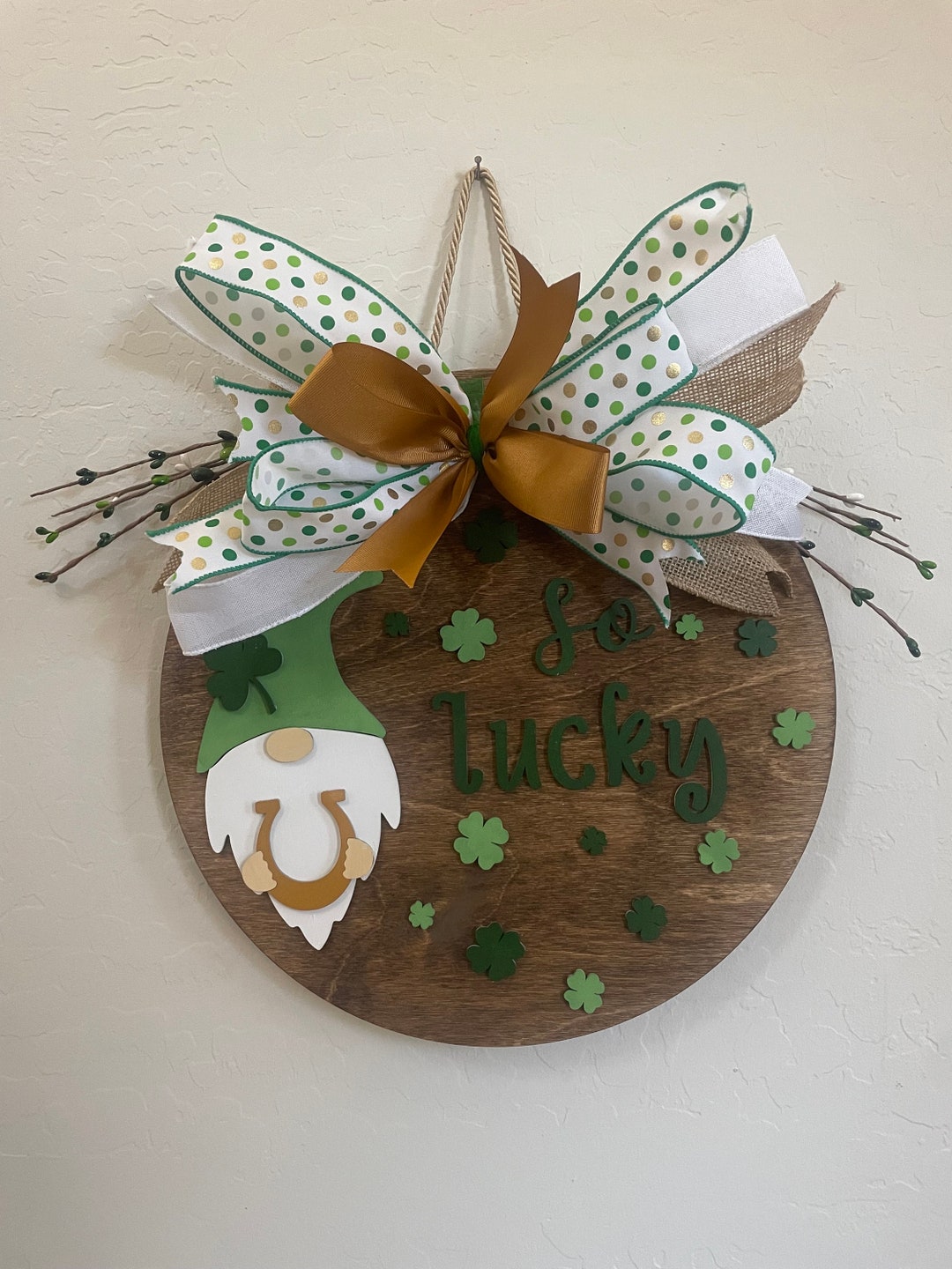 So Lucky Gnome Saint Patricks Day Door Hanger Round Door Hanger St