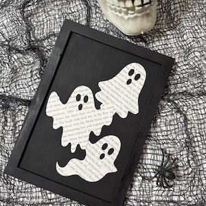 Ghostly Book Page Art – Halloween Wall Decor for Book Lovers, Booktok ...