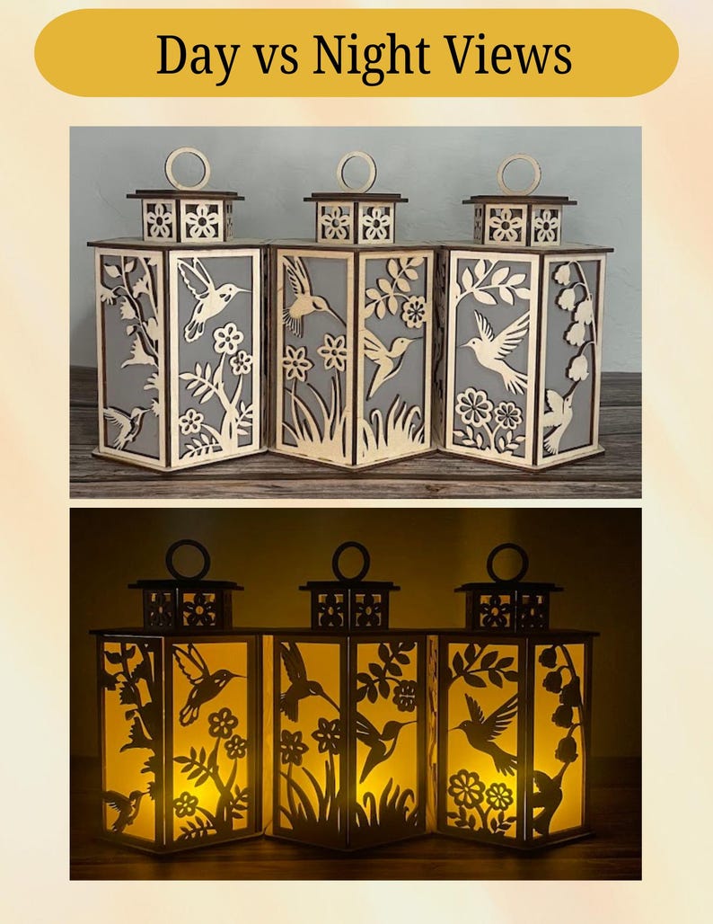 Hummingbird Wooden Lanterns, Hummingbird Lamp Night Light Lantern ...