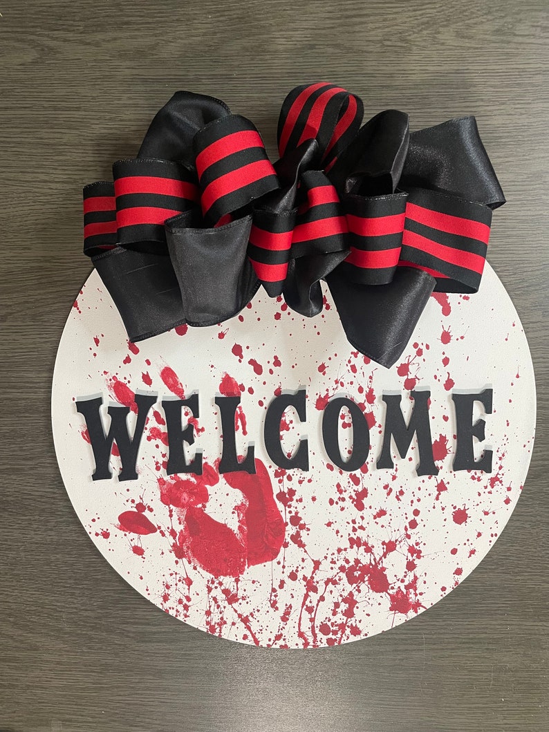 Welcome Bloody Handprint Door Hanger Halloween Front Door Decor ...