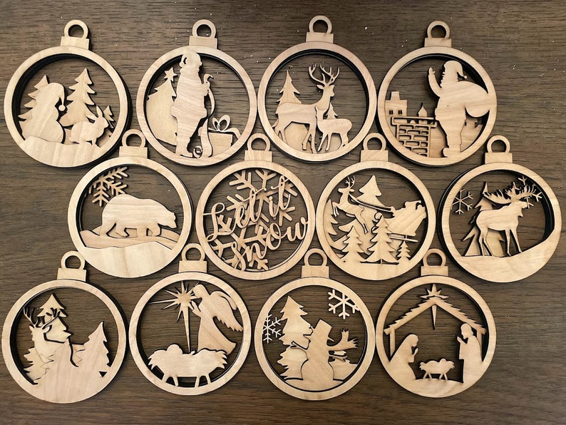 Layered Wooden Christmas Ornaments Laser Cut Wooden Tree Decor Sana ...