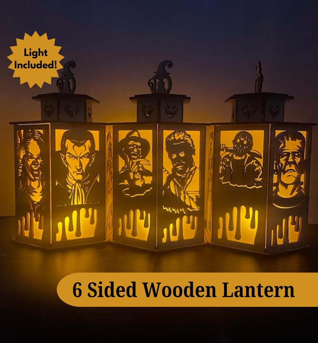 Horror Villains Halloween Wooden Lanterns, With Various Halloween ...