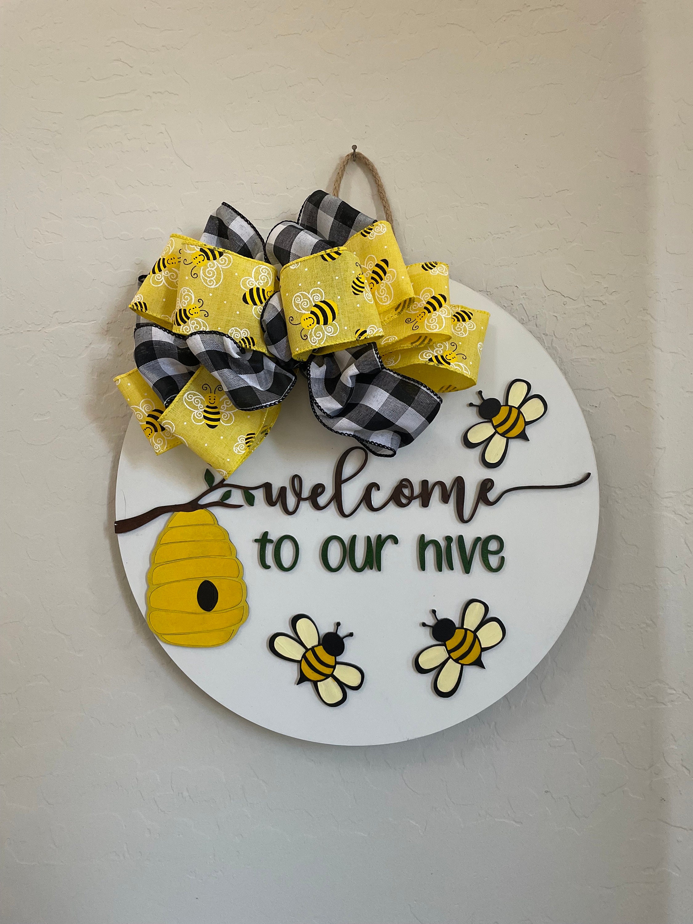 Welcome to Our Hive Bumble Bee Door Hanger Shaped Front Door Decor ...