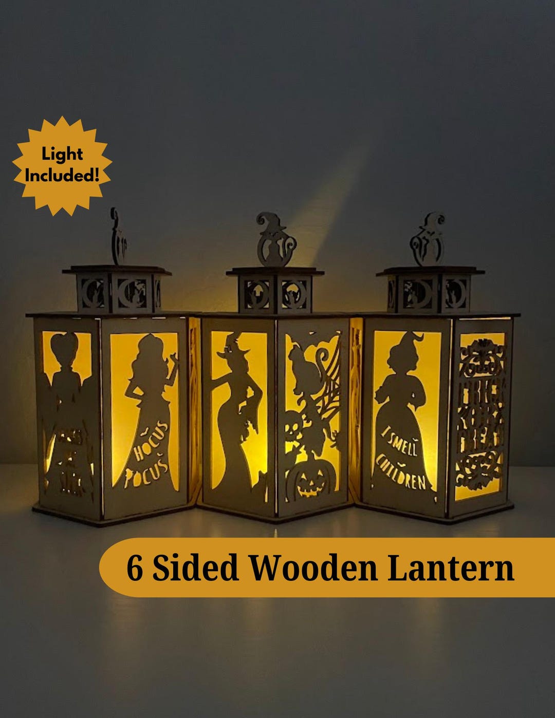 Hocus Pocus Halloween Wooden Lanterns, Halloween Lamp Night Light ...