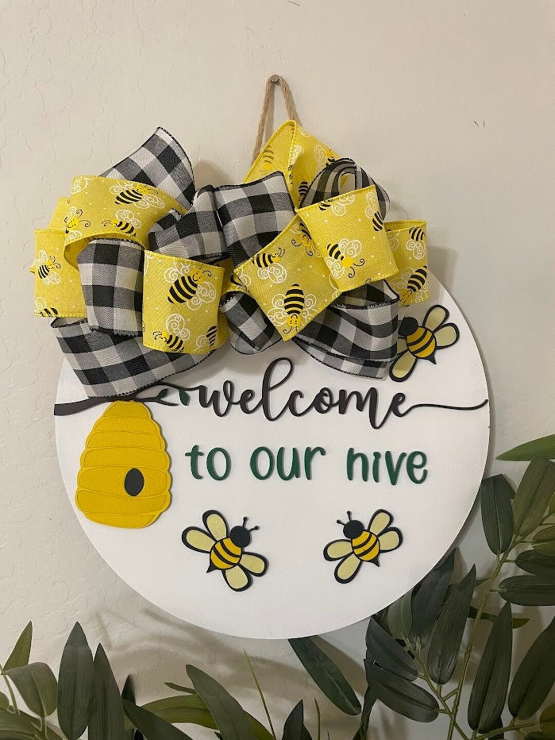 Welcome to Our Hive Bumble Bee Door Hanger Shaped Front Door Decor ...