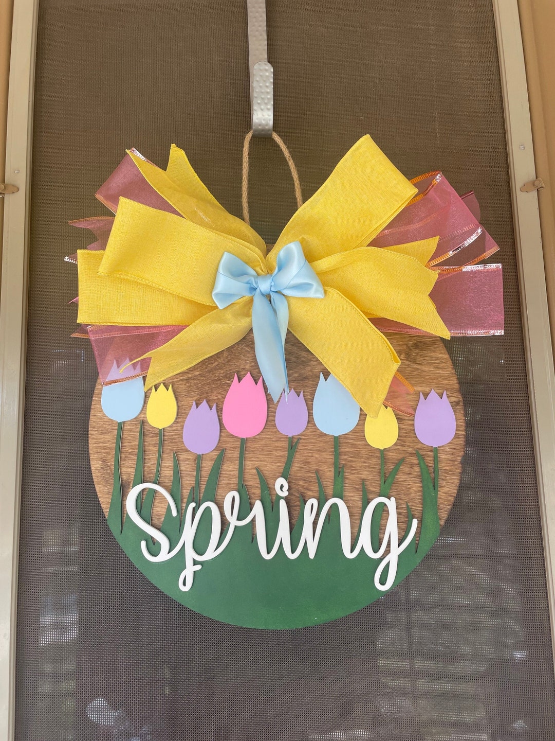 Spring Tulips Door Hanger Easter Front Door Decor Front Door Wreath ...