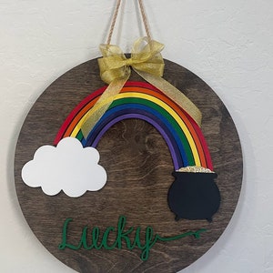 Lucky Rainbow Pot of Gold Welcome Door Hanger, Welcome Sign Round Door ...