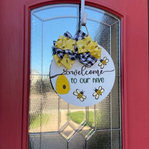 Welcome to Our Hive Bumble Bee Door Hanger Shaped Front Door Decor ...
