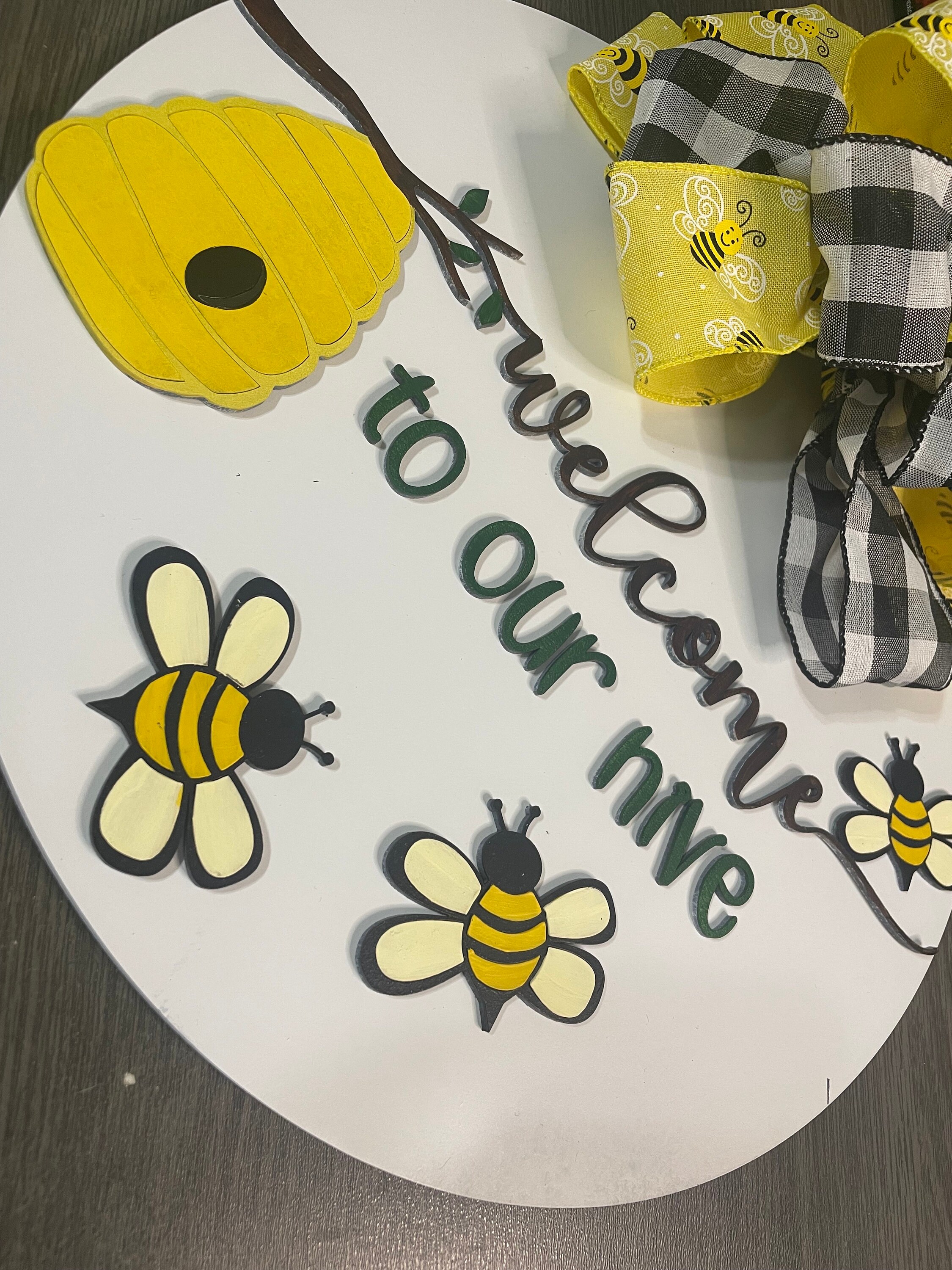 Welcome to Our Hive Bumble Bee Door Hanger Shaped Front Door Decor ...