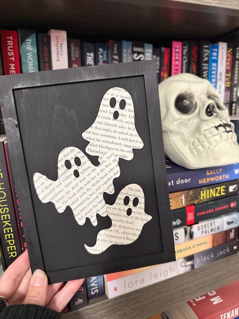 Ghostly Book Page Art – Halloween Wall Decor for Book Lovers, Booktok ...
