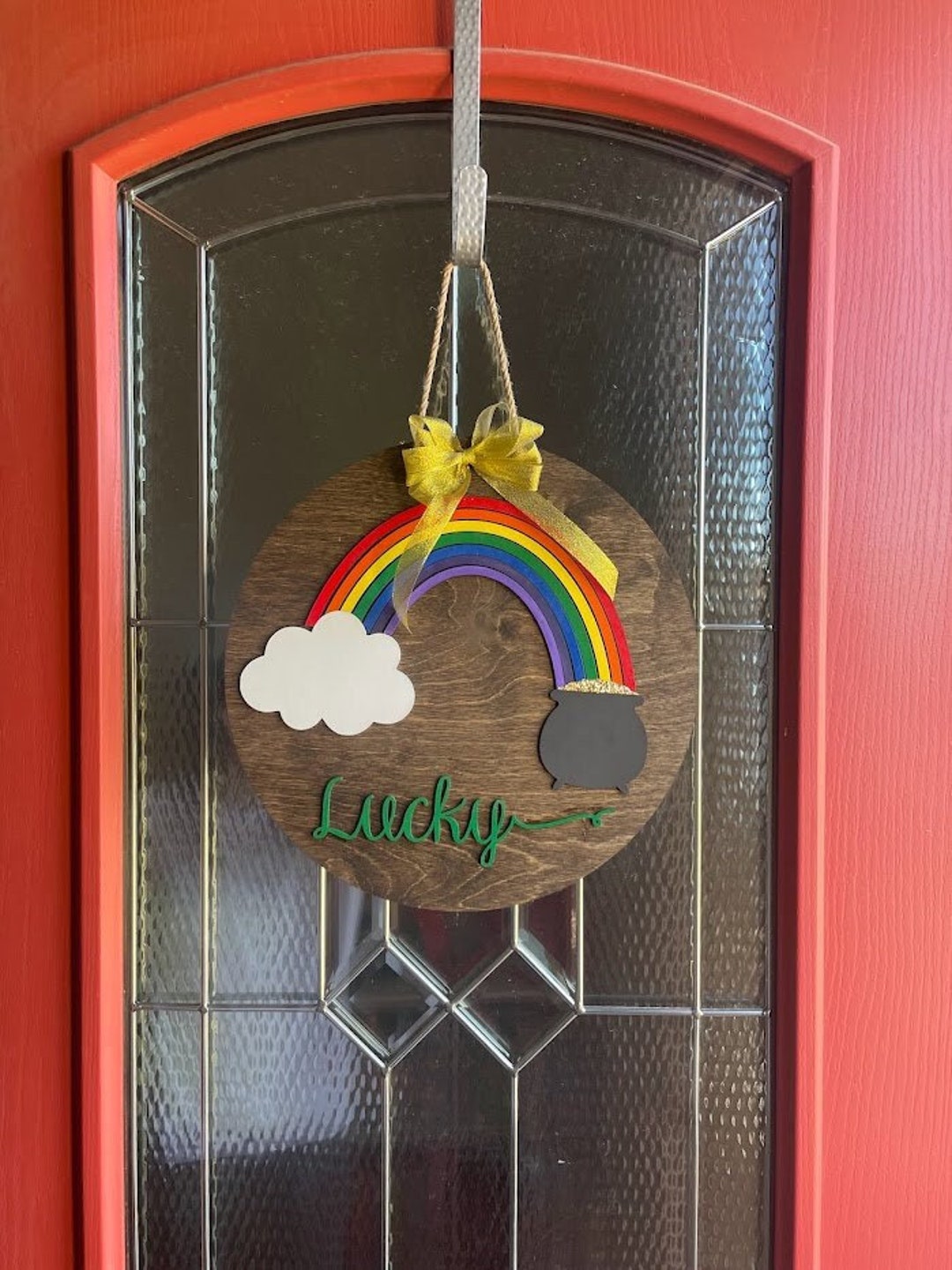 Lucky Rainbow Pot of Gold Welcome Door Hanger, Welcome Sign Round Door ...