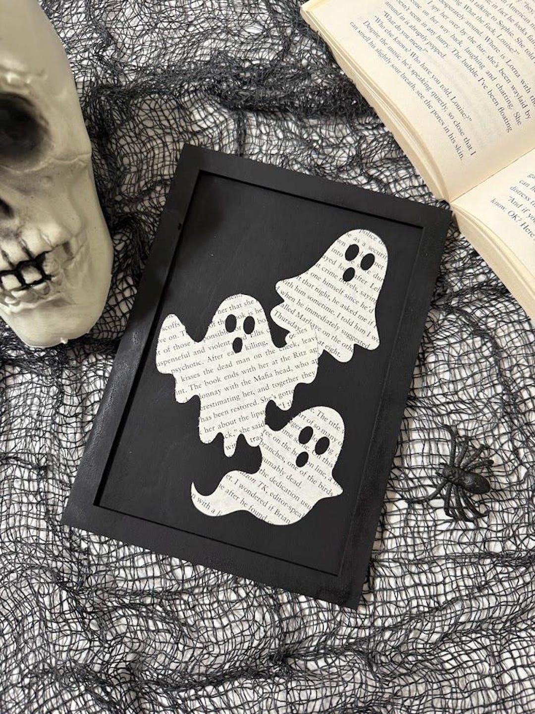Ghostly Book Page Art – Halloween Wall Decor for Book Lovers, Booktok ...