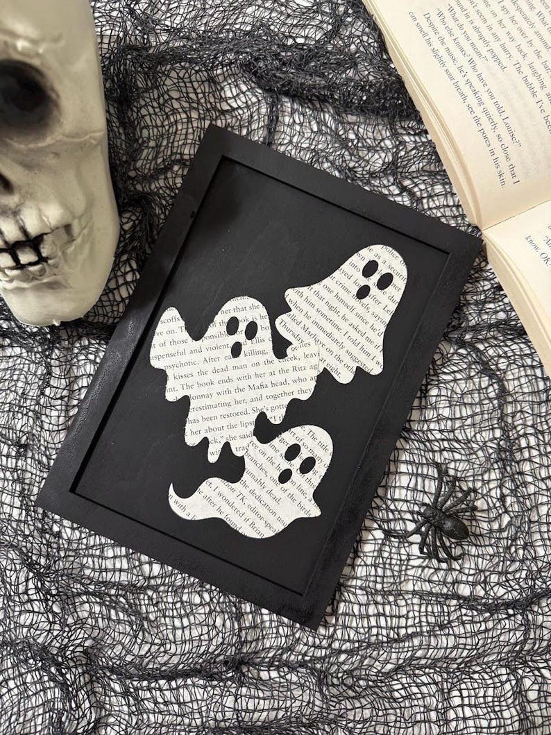Ghostly Book Page Art – Halloween Wall Decor for Book Lovers, Booktok ...