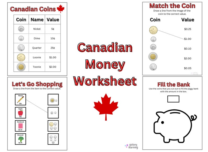 Canadian Coins Worksheets - Etsy