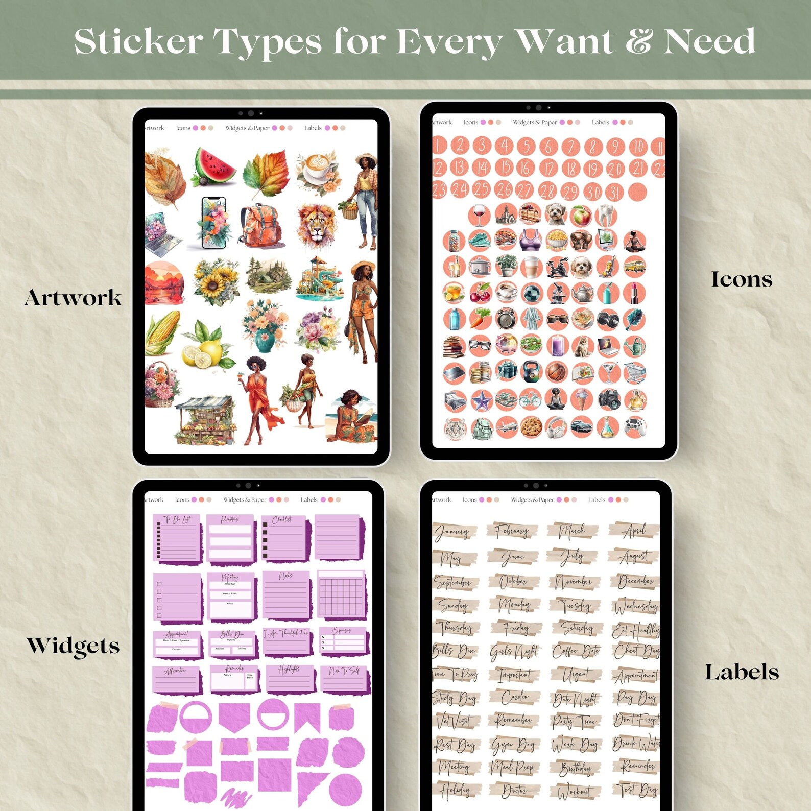 August Goodnotes Stickers August Digital Stickers for Goodnote Black ...
