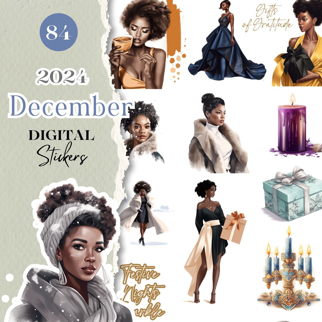 December Goodnotes Stickers for Black Girls Holidays Digital Stickers ...