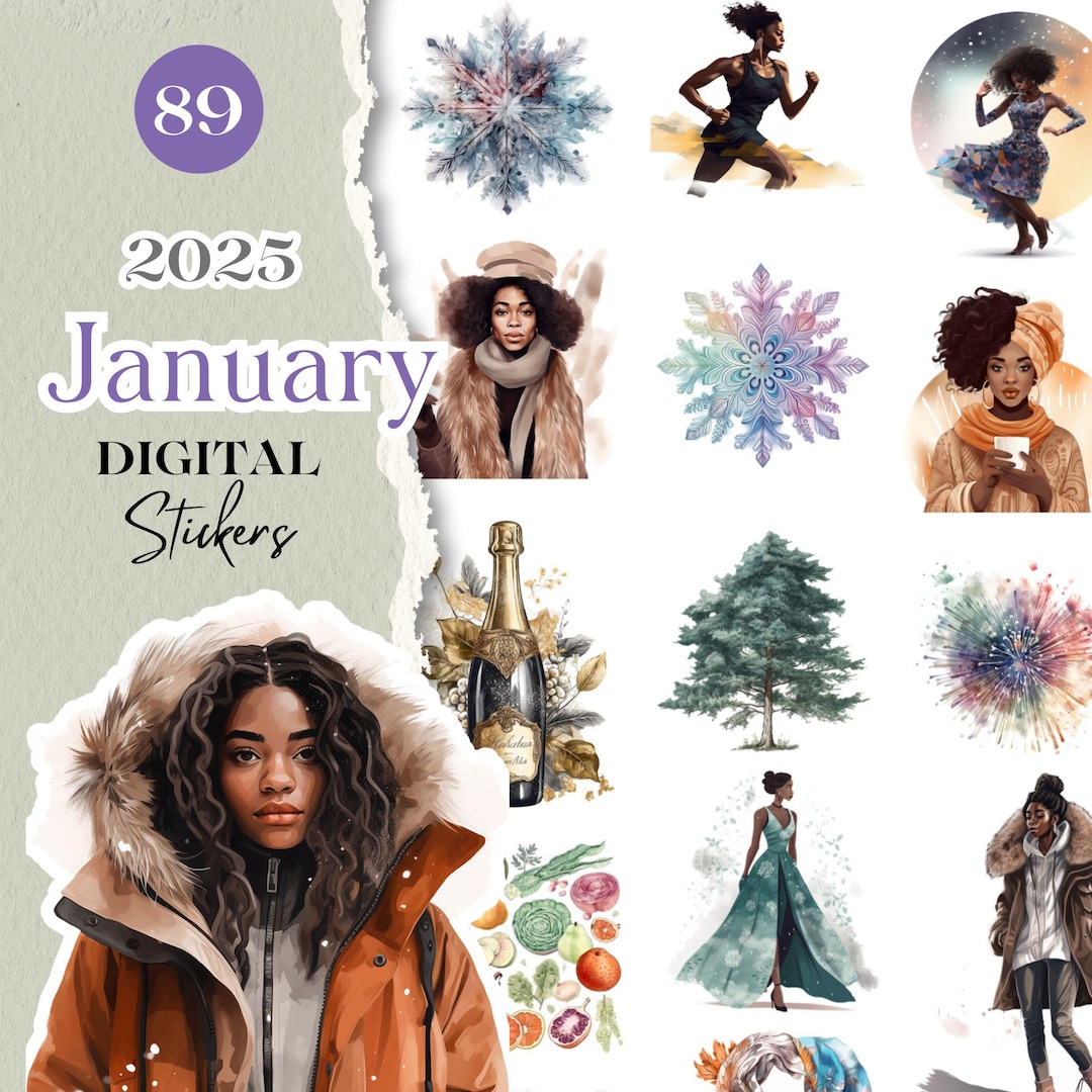 January Goodnotes Stickers for Black Girls Holidays Digital Stickers ...