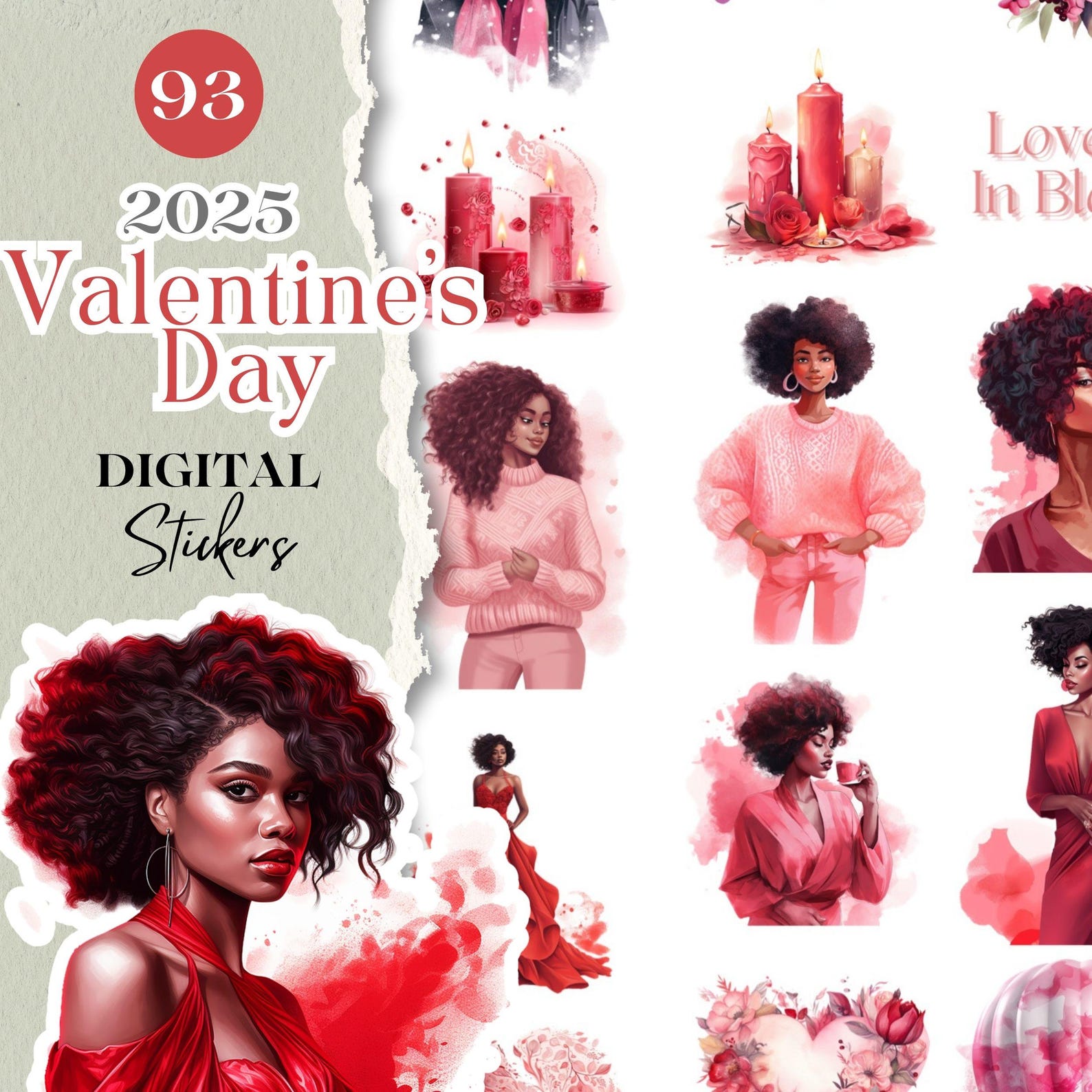 Valentines Day Goodnotes Stickers for Black Girls Holidays Digital ...