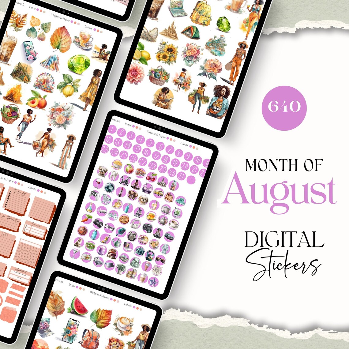 August Goodnotes Stickers August Digital Stickers for Goodnote Black ...