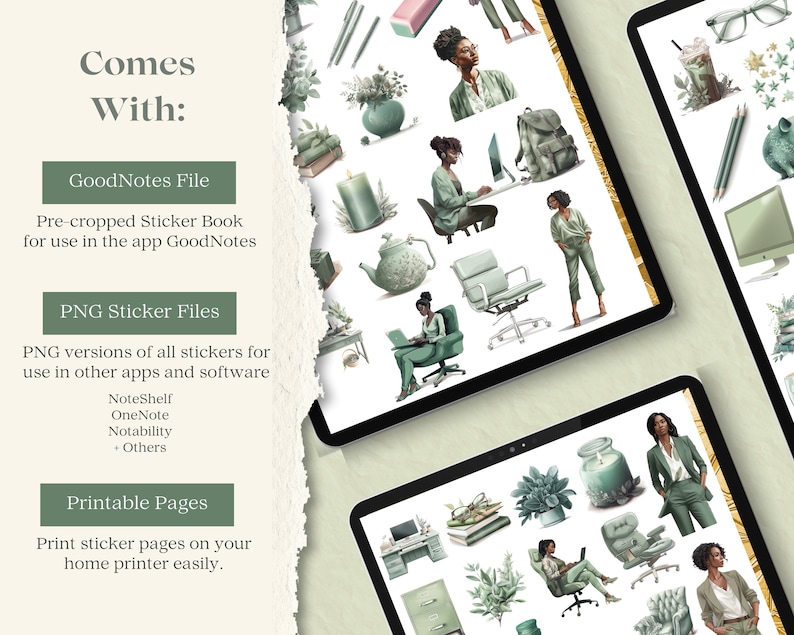 Work Goodnotes Stickers Black Women 65 Daily Life Digital Stickers ...