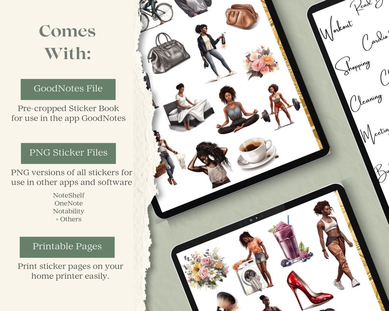 Goodnotes Stickers Black Women 76 Daily Life Digital Stickers Goodnotes ...