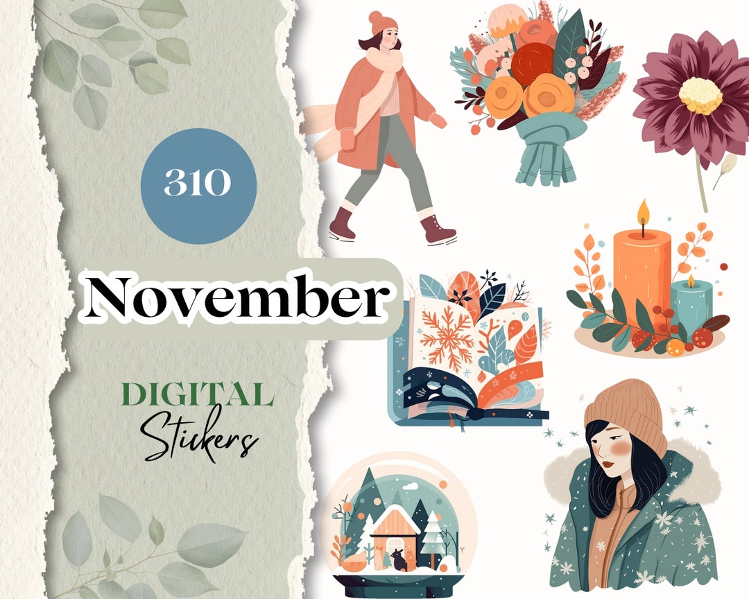 November Digital Stickers | 310 GOODNOTES Stickers, Digital Planner ...