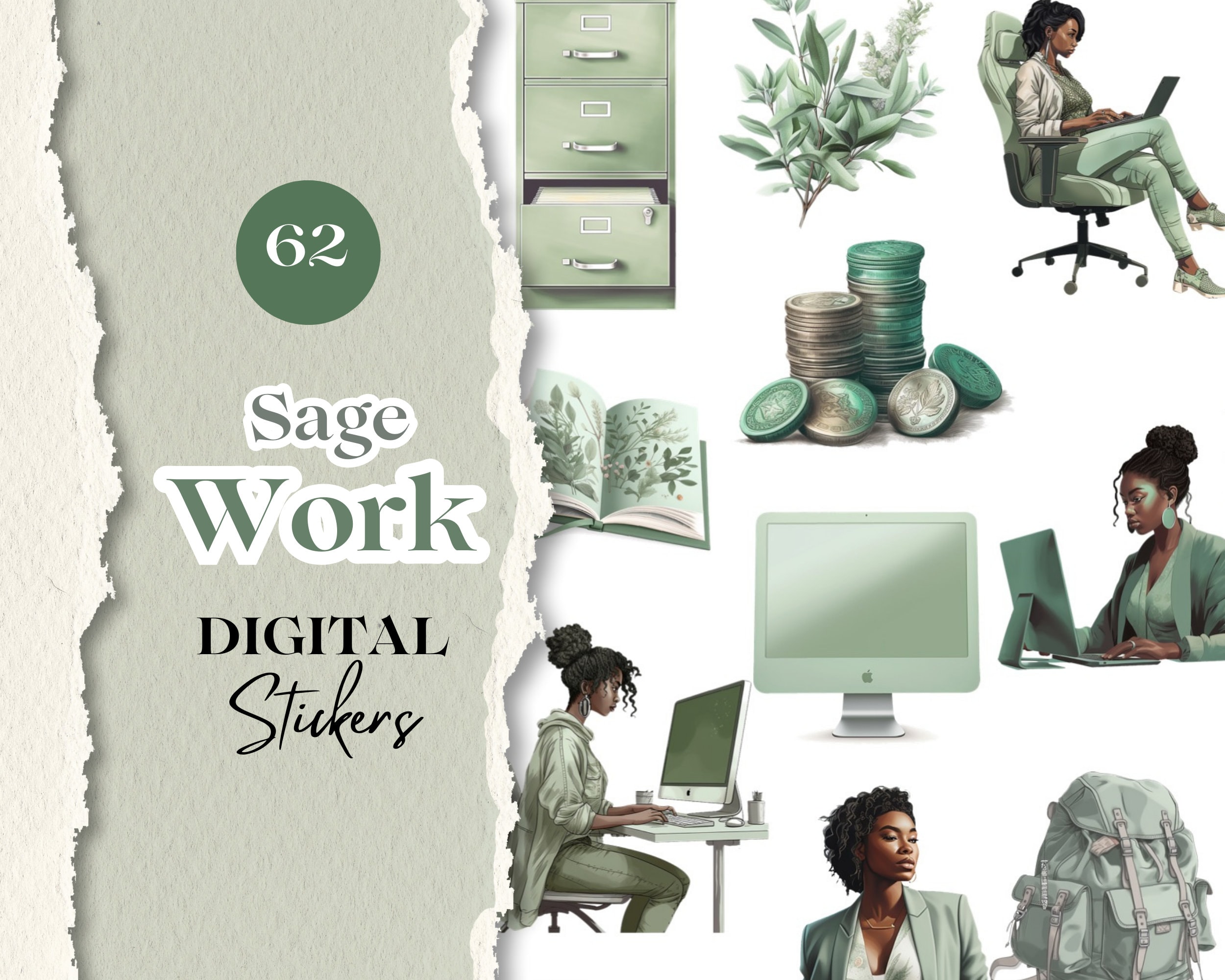Work Goodnotes Stickers Black Women 65 Daily Life Digital Stickers ...